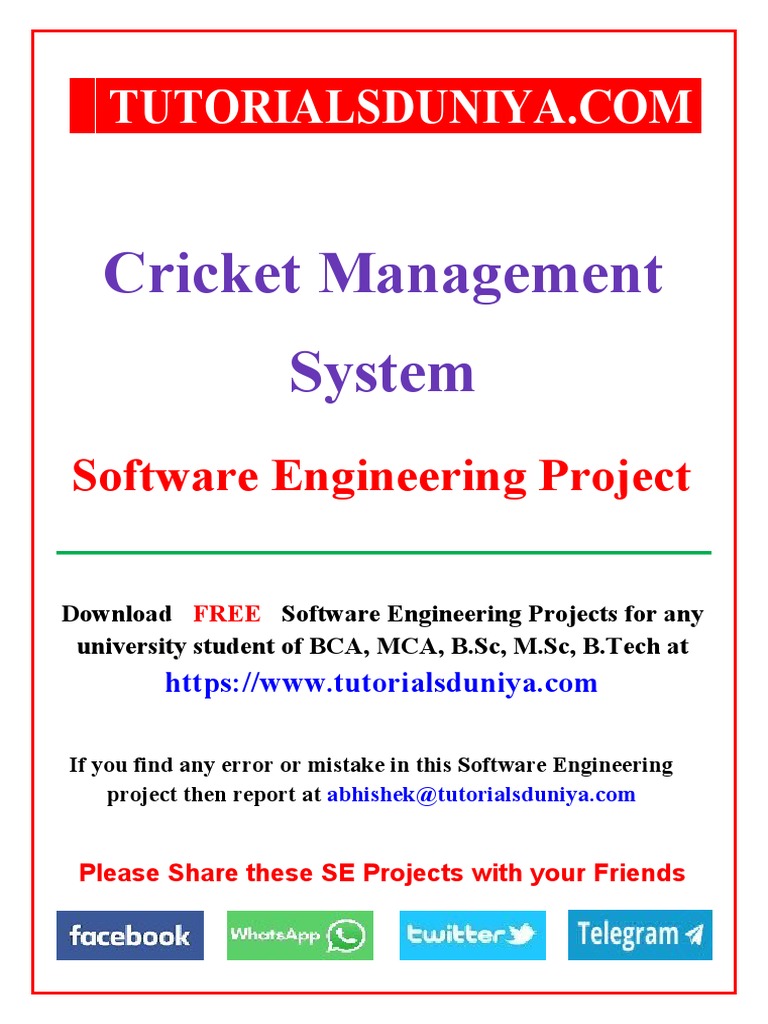 Cricket Management System: Software Engineering Project | PDF | Databases | User (Computing)