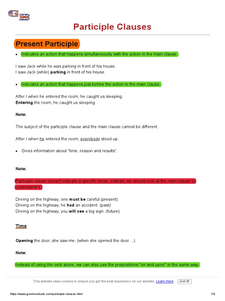 Participle Clauses - GrammarBank | PDF | Verb | Linguistic Morphology