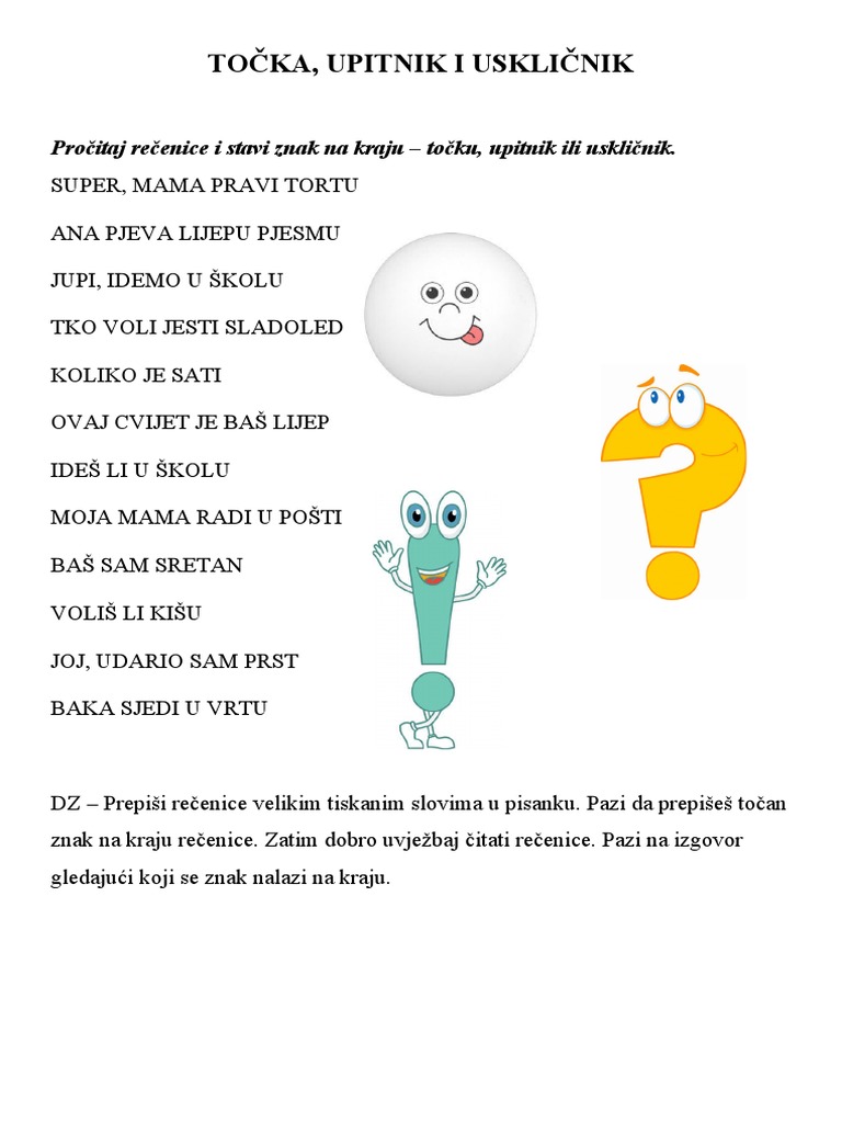 Točka, upitnik i uskličnik - rečenice | PDF