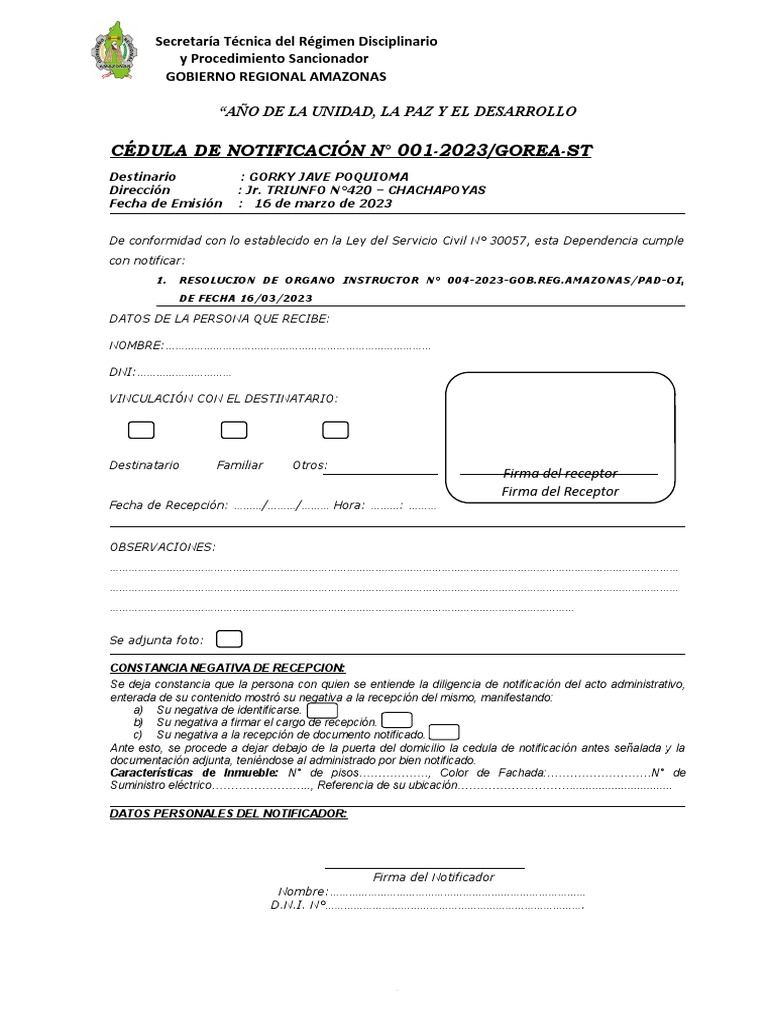 Cedula de notificacion-PAD 1 | PDF