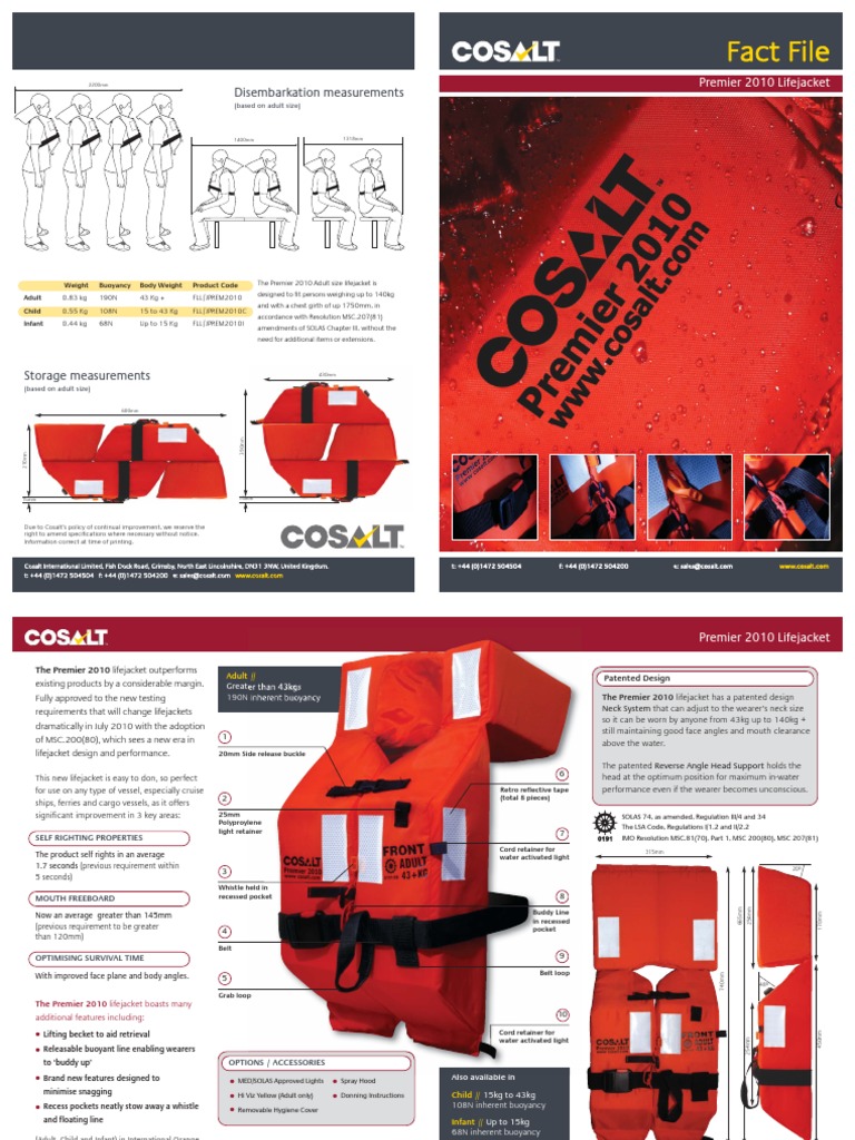 2010 Life Jacket Fact Sheet | PDF | Water Transport | Transport