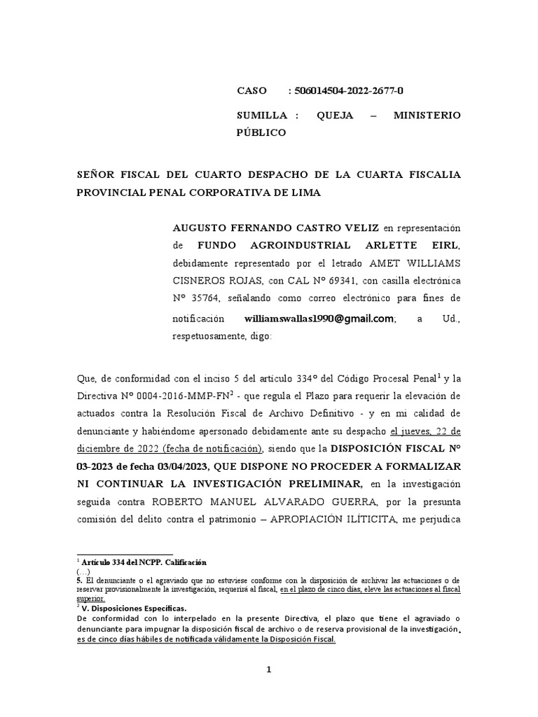 QUEJA - MINISTERIO PÚBLICO - Apropiacion Ilicita | PDF | Ley común | Justicia