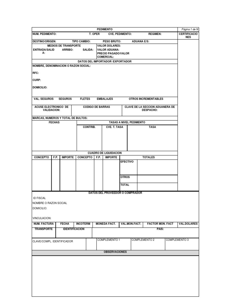 Formato de Pedimento Aduanero | PDF | aduana | Economias