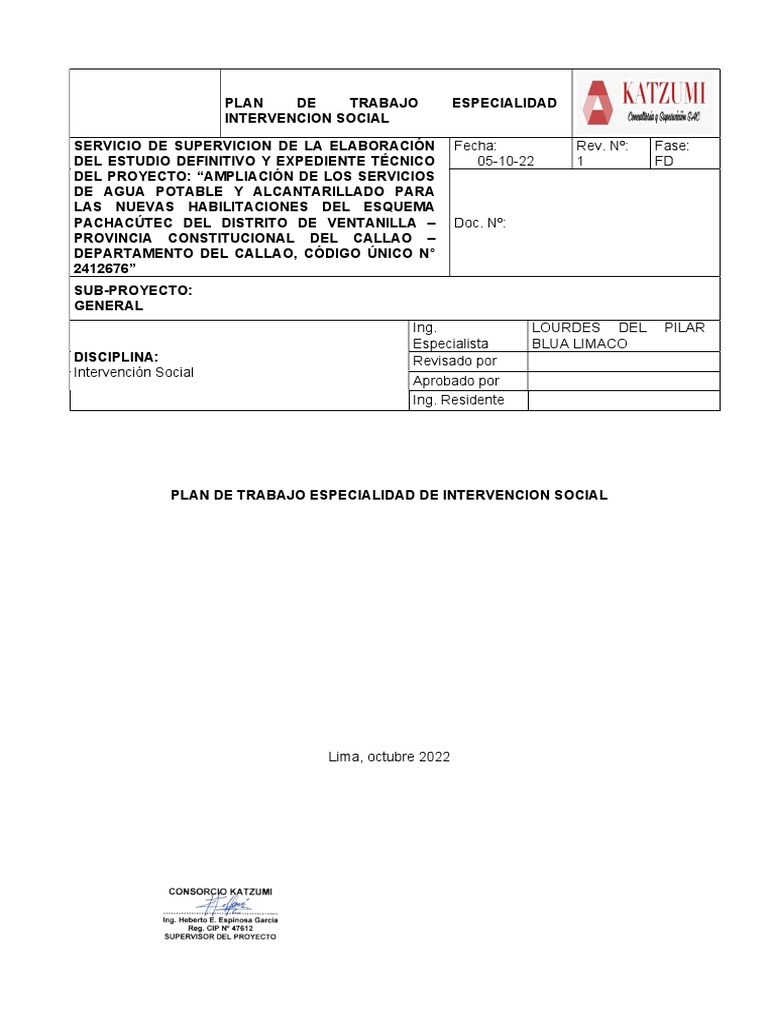 PLAN DE TRABAJO INTERVENCION SOCIAL-firmado | PDF | Presupuesto