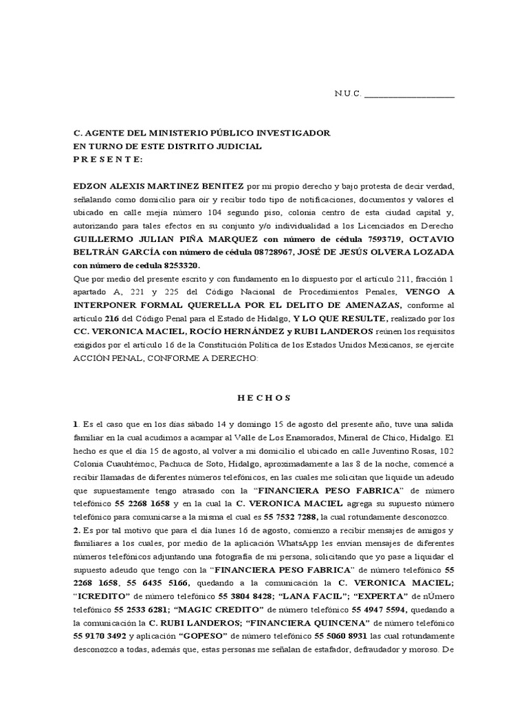 QUERELLA | PDF | Queja | Justicia