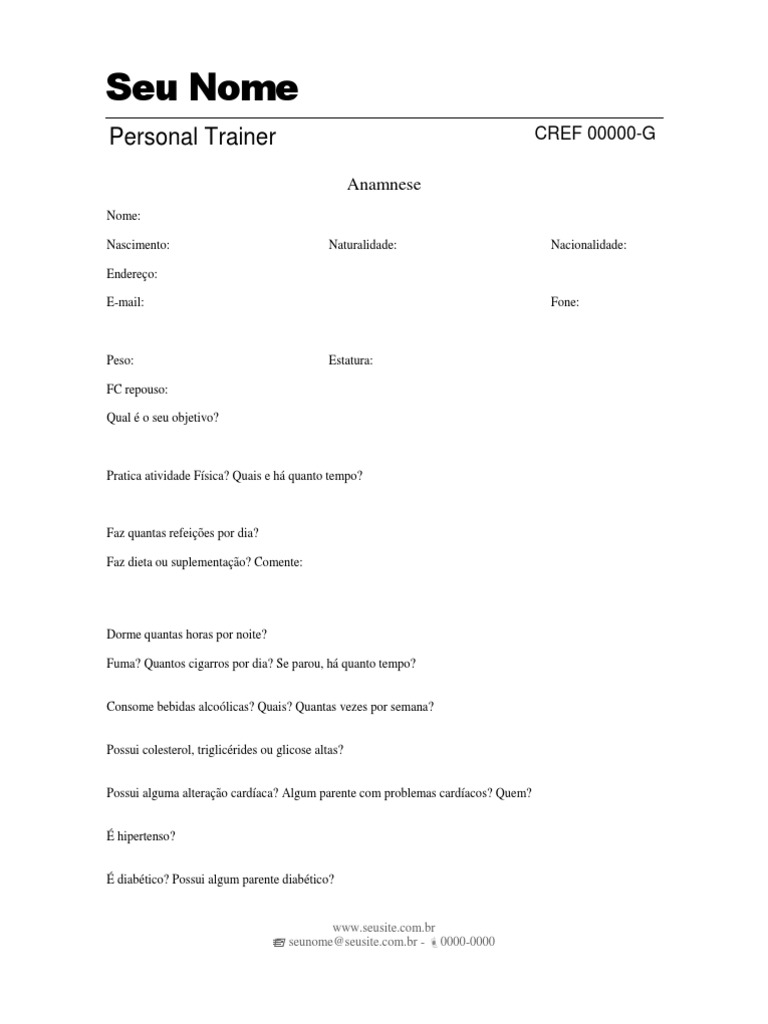 Modelo de Anamnese Personal Trainer | PDF