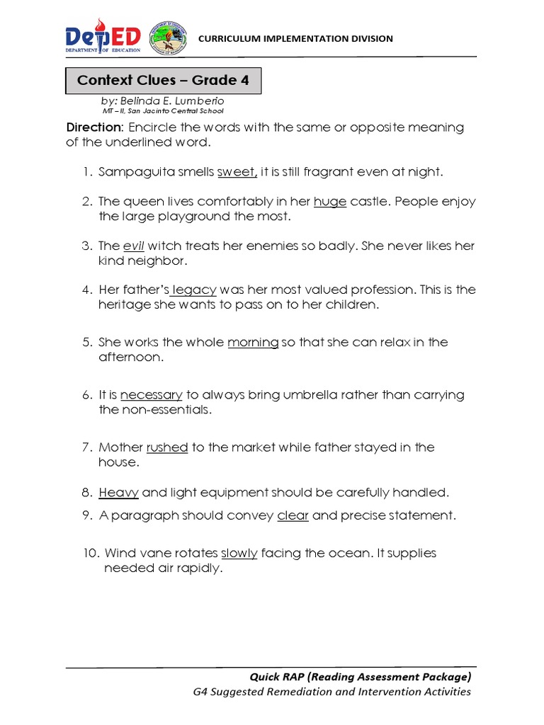 G4 Suggested Remediation Intervention Activities | PDF