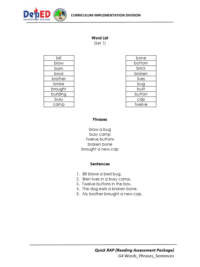 G4-Word Phrases Sentences | PDF