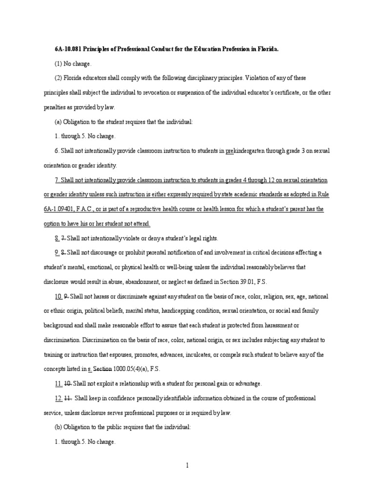 6A-10.081 Principles of Professional Conduct For The Education Profession in Florida | PDF ...
