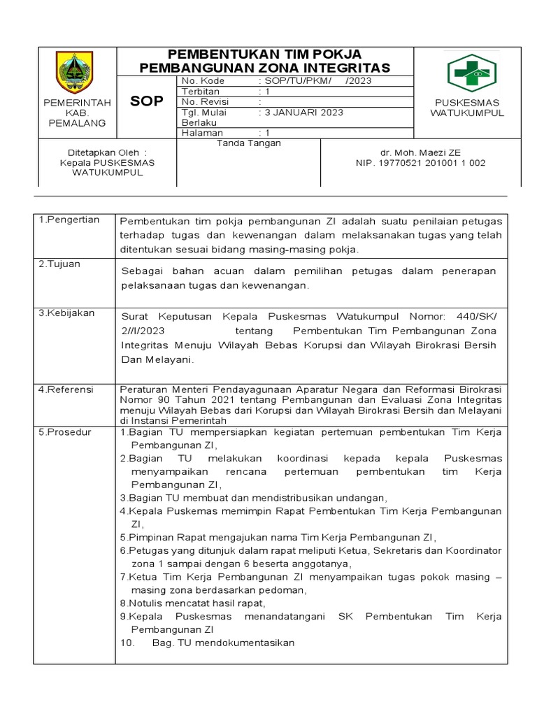 SOP Pembentukan Tim Zi | PDF