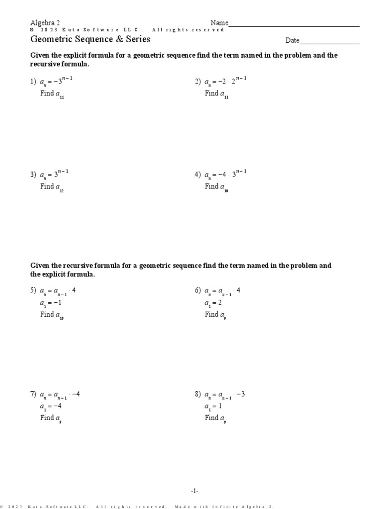 Geometric Sequence & Series - KEY | PDF | Mathematics | Mathematical ...