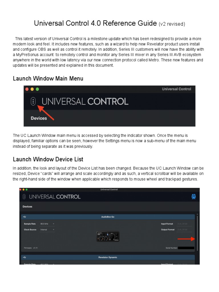 A Guide to the New Features and Capabilities of Universal Control 4.0 Including Enhancements for ...