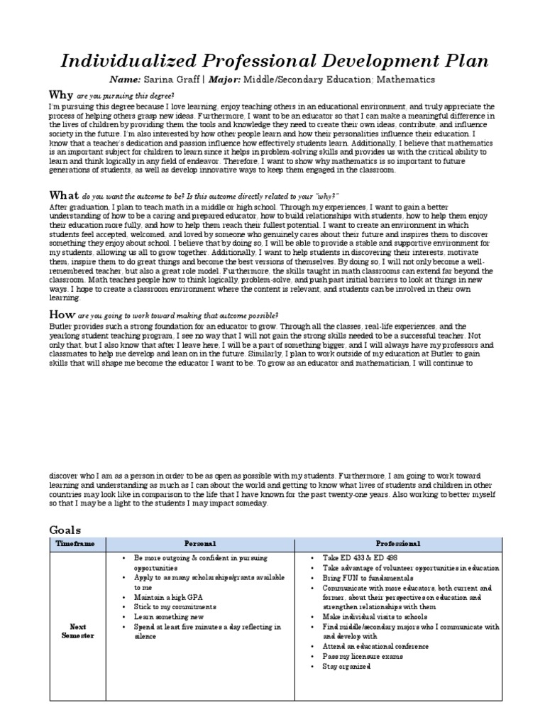 Individualized Professional Development Plan: Name | PDF | Teachers ...