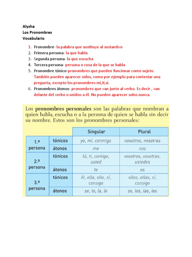 Pronombre-2. Primera Persona - 3. Segunda Persona - 4. Tercera Persona ...