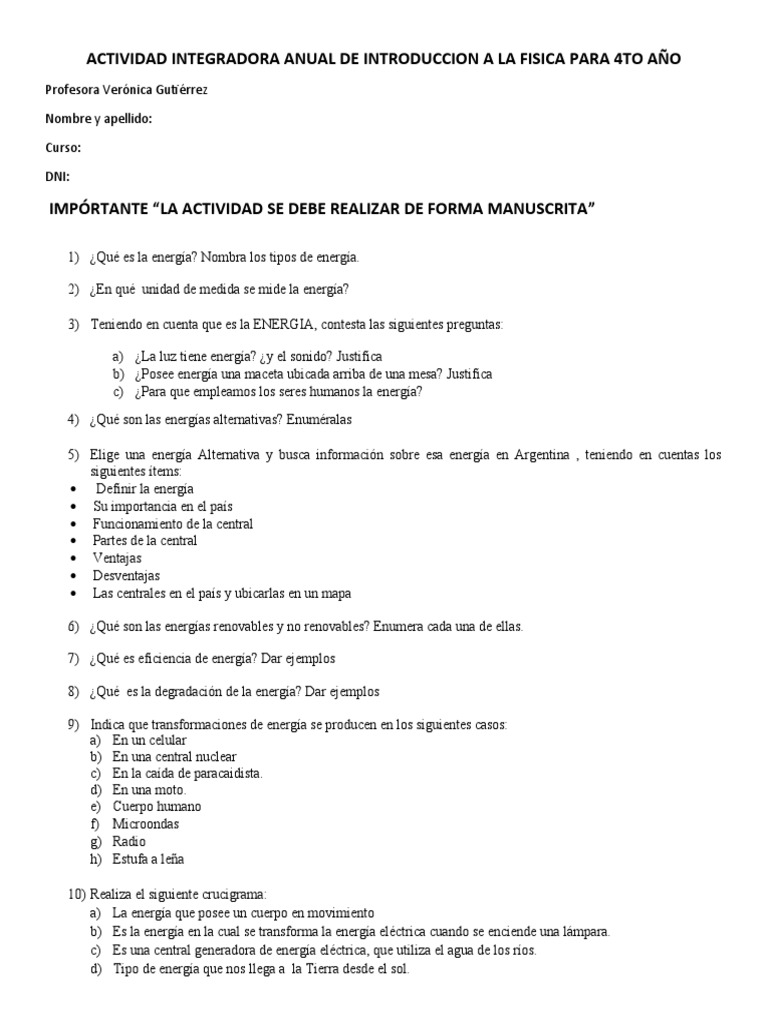 4°9° Introducc A La Fisica Actividad Integrad. Anual | PDF ...