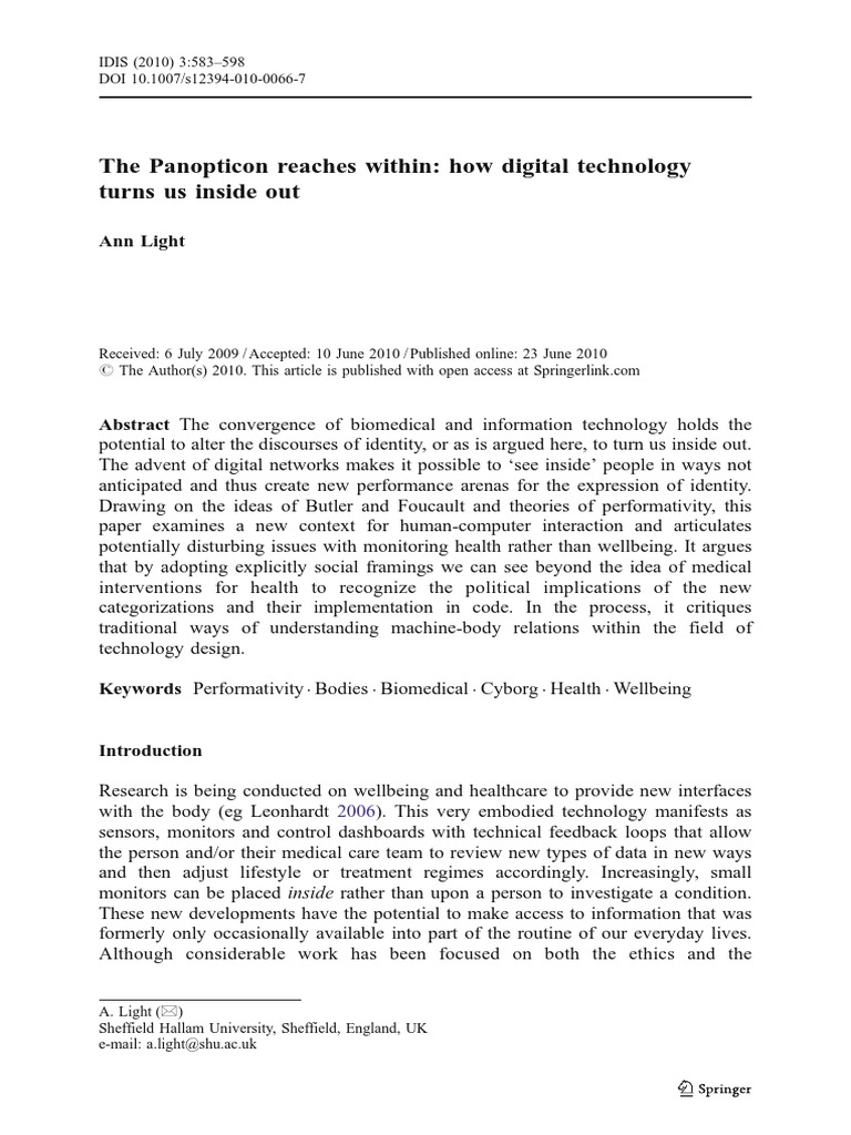 10 - The Panopticon Reaches Within: How Digital Technology Turns Us Inside Out | PDF | Identity ...