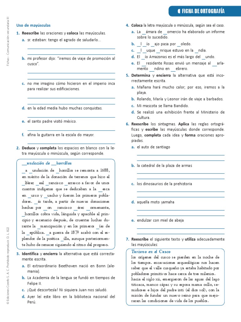 1° Ejercicios Uso de Las Mayusculas | PDF