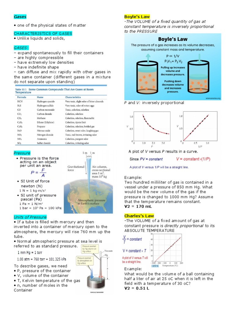 Gas Laws Chem Reviewer | PDF | Gases | Pressure