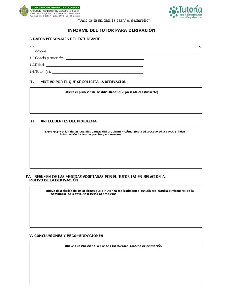 Informe Del Tutor para Derivación | PDF