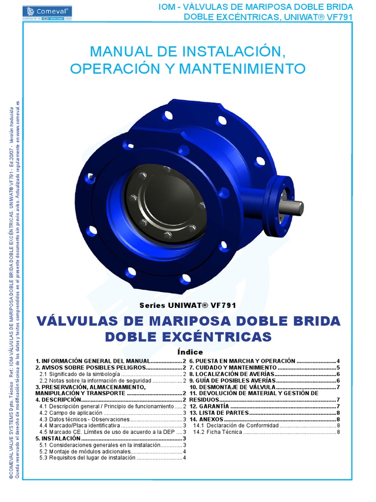 Valvulas de Mariposa de Doble Brida Doble Excentricas-Vf791-Uniwat-Manual de Instalacion-Sp ...