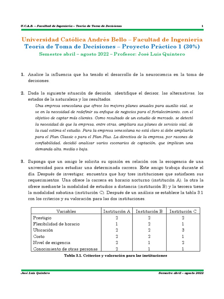 Proyecto Práctico 1 de Teoría de Toma de Decisiones | PDF | Toma de decisiones | Economias