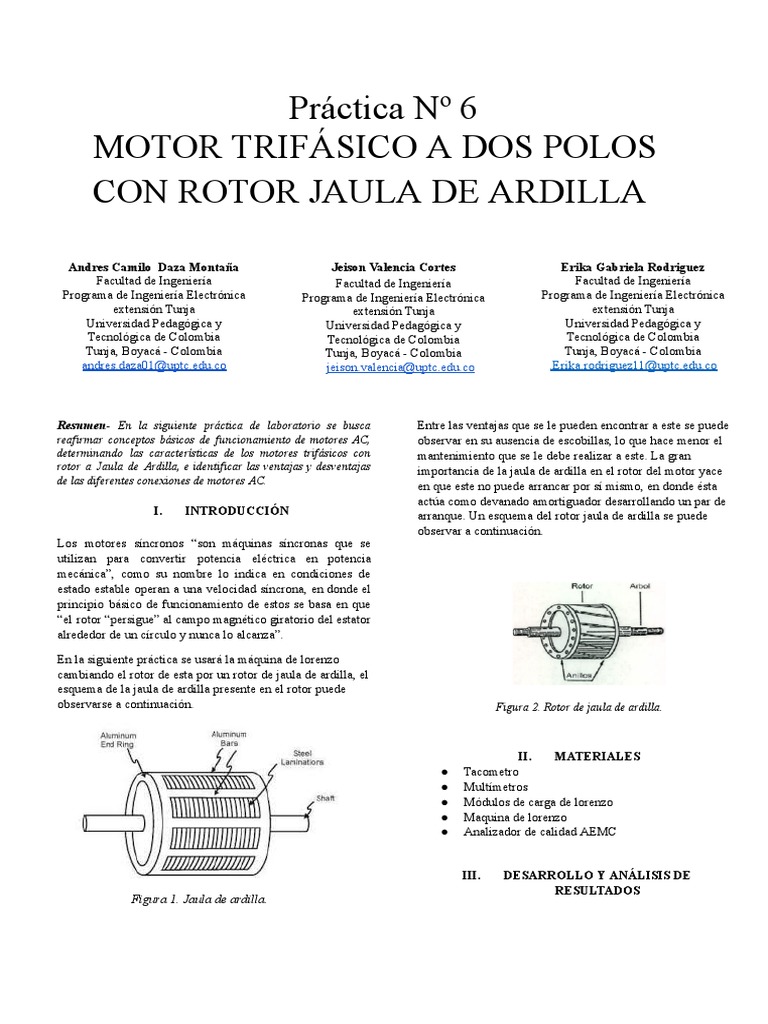 Práctica #6 Motor Trifásico A Dos Polos Con Rotor Jaula de Ardilla | PDF | Corriente eléctrica ...