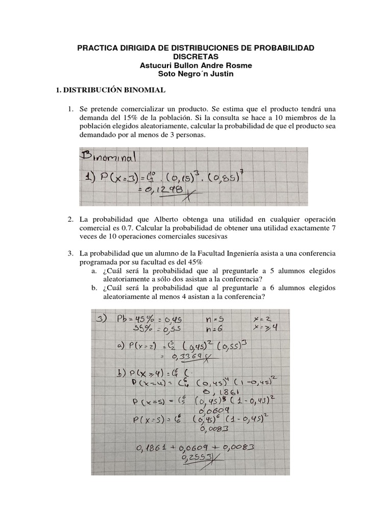 Practica Dirigida de Distribuciones de Probabilidad Discretas y Continuas | PDF | Probabilidad ...