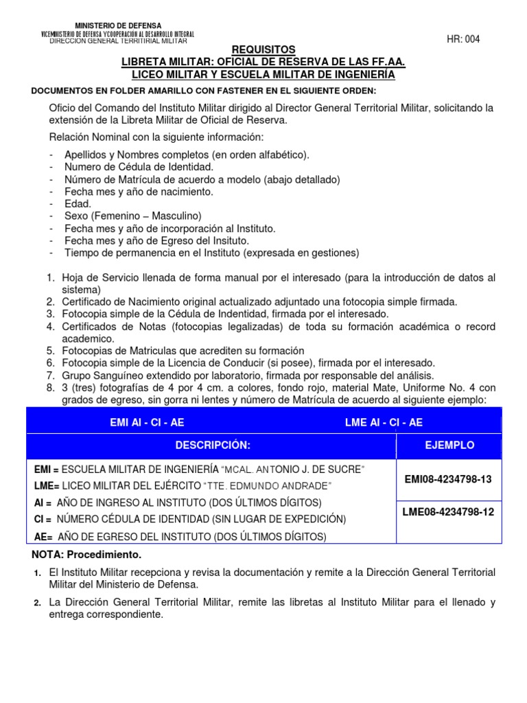 Requisitos Libreta Militar Bolivia | PDF