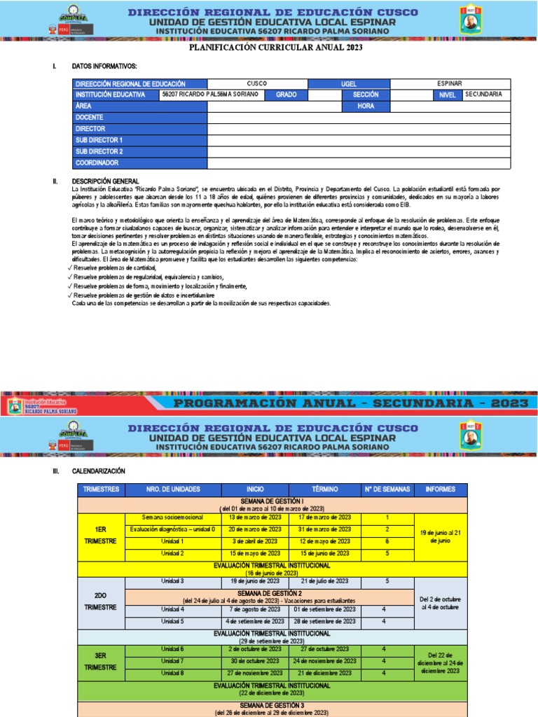 Programación Anual Formato - 2023 | PDF | Aprendizaje | Evaluación
