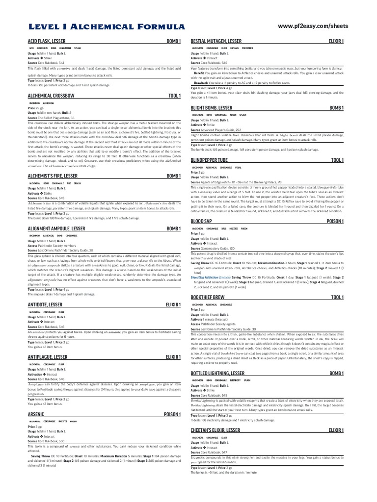 Alchemical Formula (Level 1) | PDF | Poison | Bomb