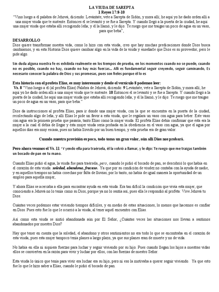 La Viuda de Sarepta | PDF | Elijah | Dios