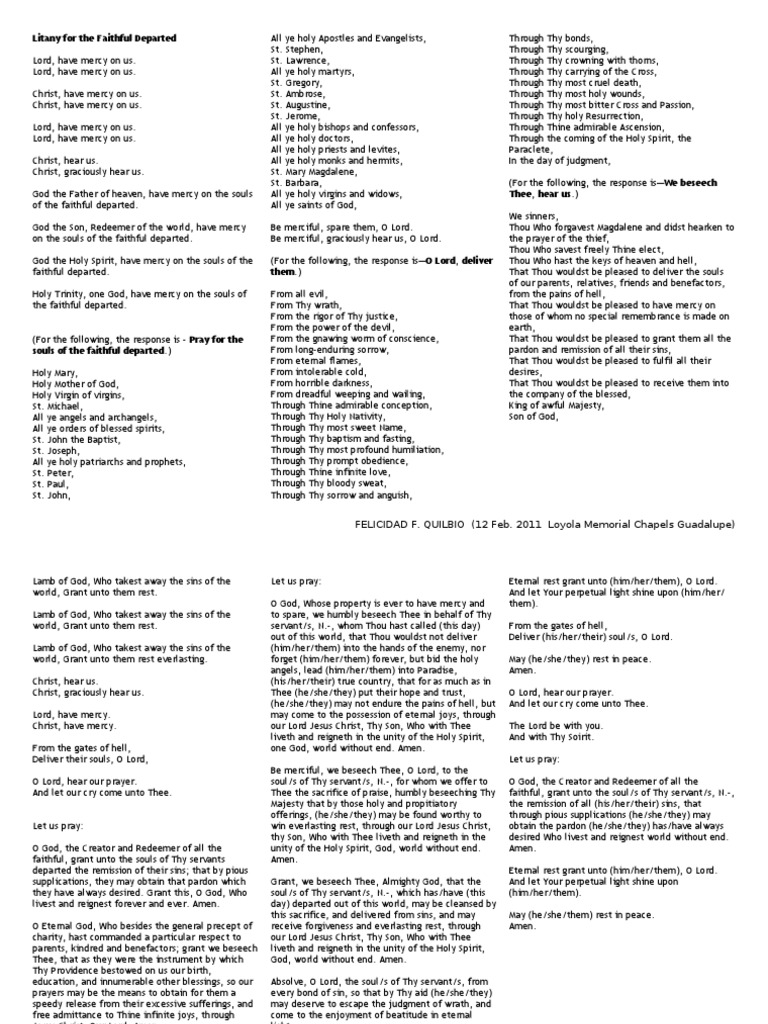 Litany For The Faithful Departed | PDF | Sacrifice | Mary, Mother Of Jesus