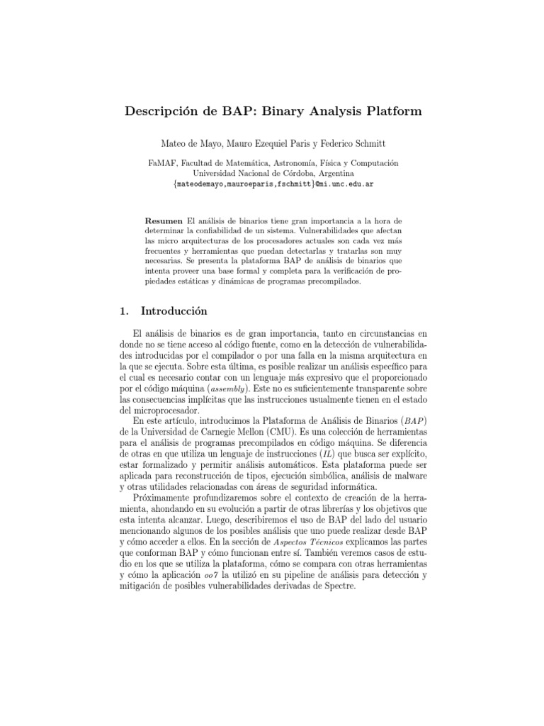 Descripci On de BAP: Binary Analysis Platform | PDF | Lenguaje de programación | Compilador