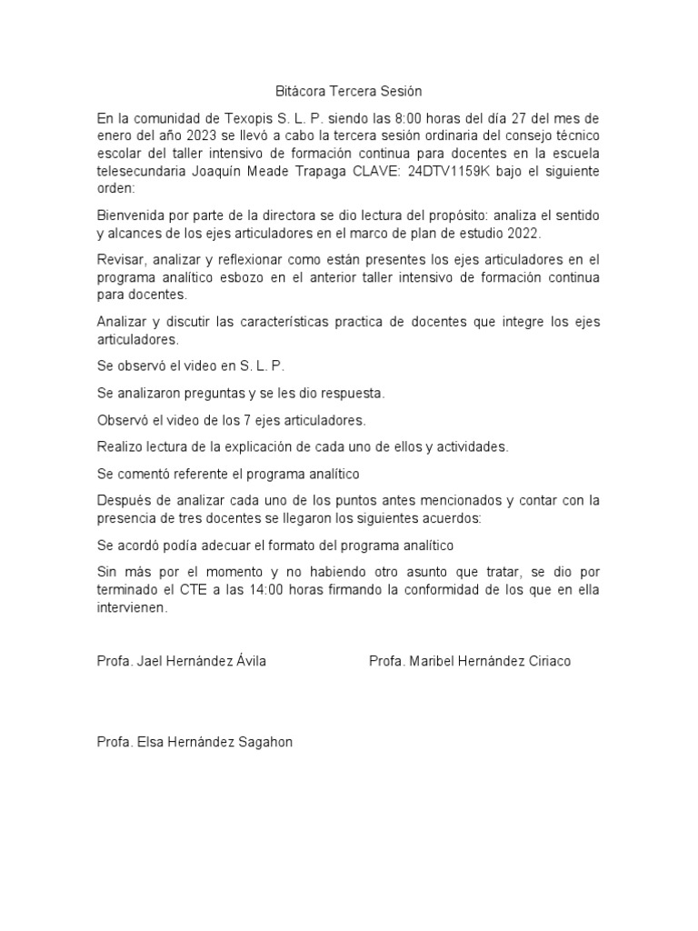 Bitácora Tercera Sesión CTE 2023 | PDF | Crecimiento personal y profesional