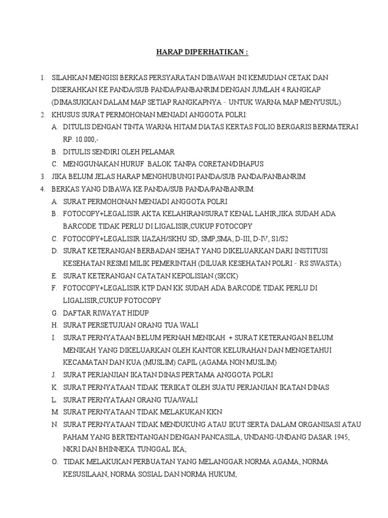 Blangko Berkas Persyaratan Bintara | PDF Blangko Berkas Persyaratan Bintara | PDF