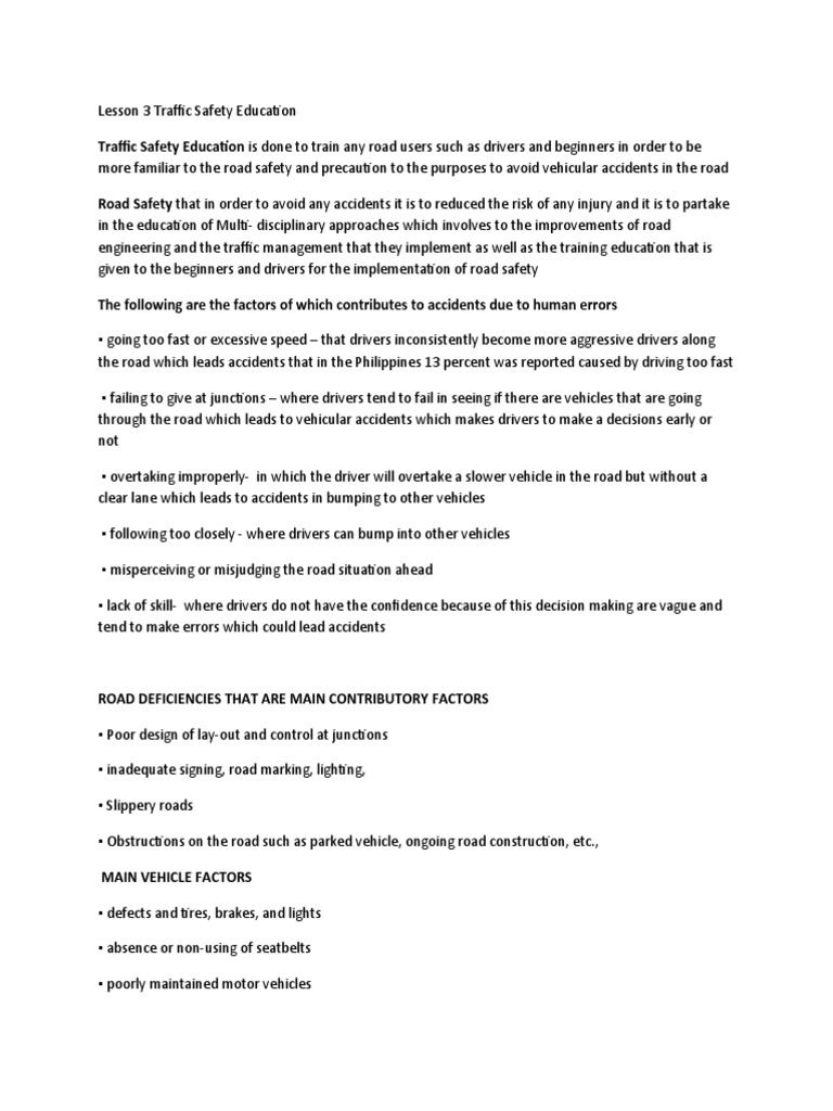 Lesson 3 Traffic Safety Education | PDF | Traffic Collision | Traffic