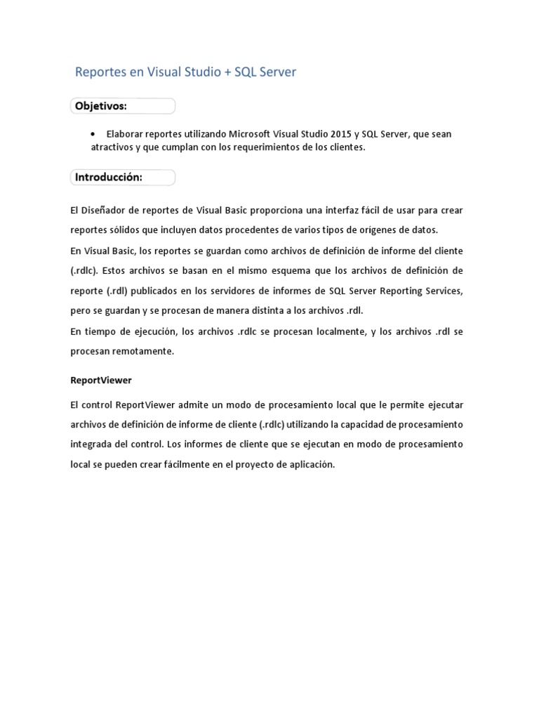 Reportes en Visual Studio + SQL Server | PDF | Servidor SQL de ...