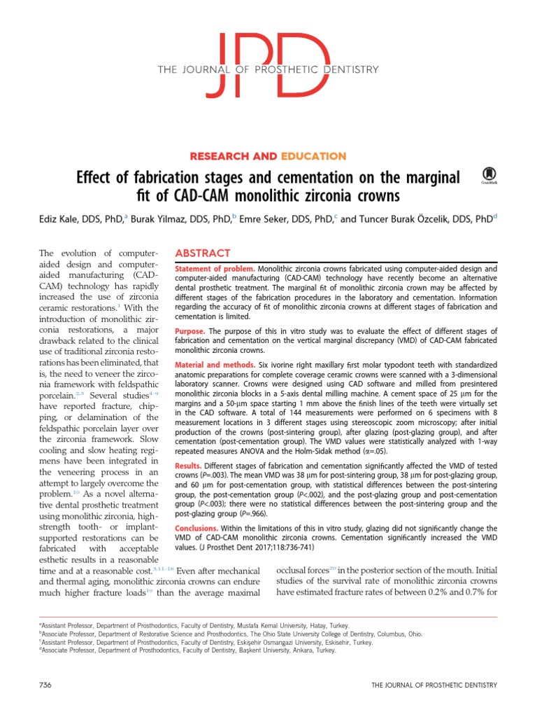 Effect of Fabrication Stages and Cementation On The Marginal Fit of CAD ...