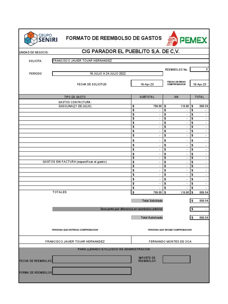 Formato Reembolso Caja Chica | PDF