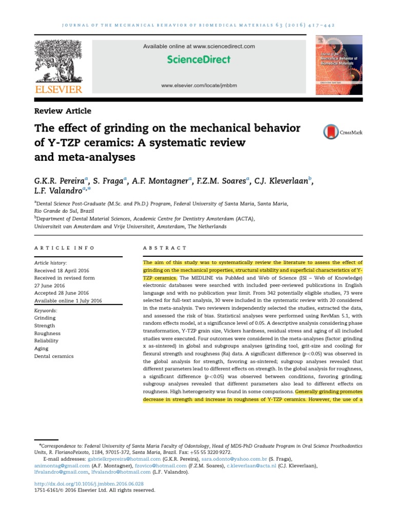 Grinding Effects on Y-TZP Ceramics | PDF | Zirconium Dioxide | Materials Science