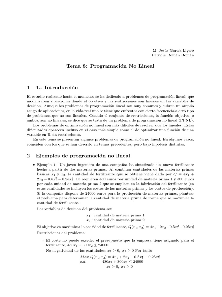 Tema 8 | PDF | Programación lineal | Programacion no lineal