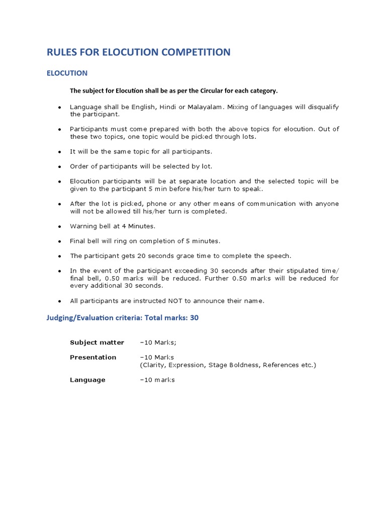 Elocution Competition Rules | PDF