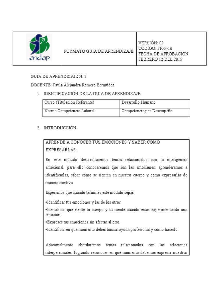 Guia de Aprendizaje N.2 - Inteligencia Emocional | PDF | Las emociones | Aprendizaje
