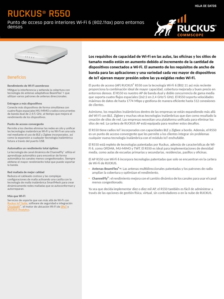 Data Sheet - RUCKUS R550 - Spanish | PDF | Ieee 802.11 | Punto de ...