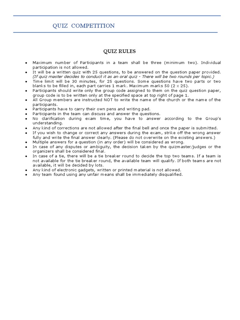 Quiz Rules | PDF