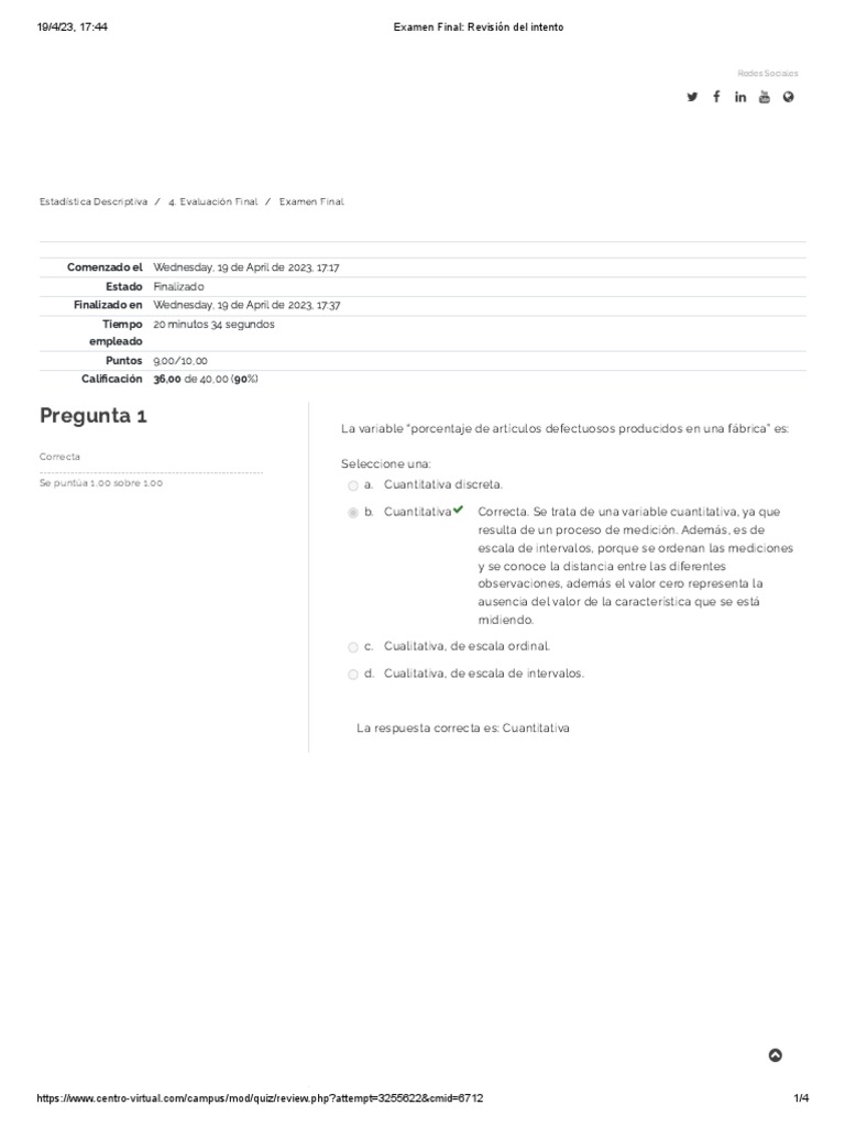 Examen Final Estadistca Descriptivass | PDF | Science | Estadísticas