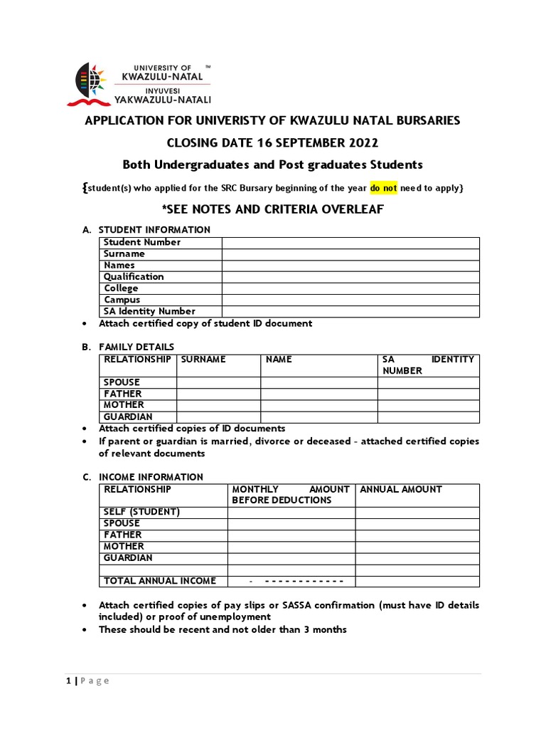 UKZN Bursary Application Guide | PDF | Career & Growth | Finance & Money Management