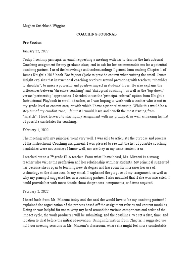 Coaching Journal: Partnering for Growth | PDF | Teachers | Learning