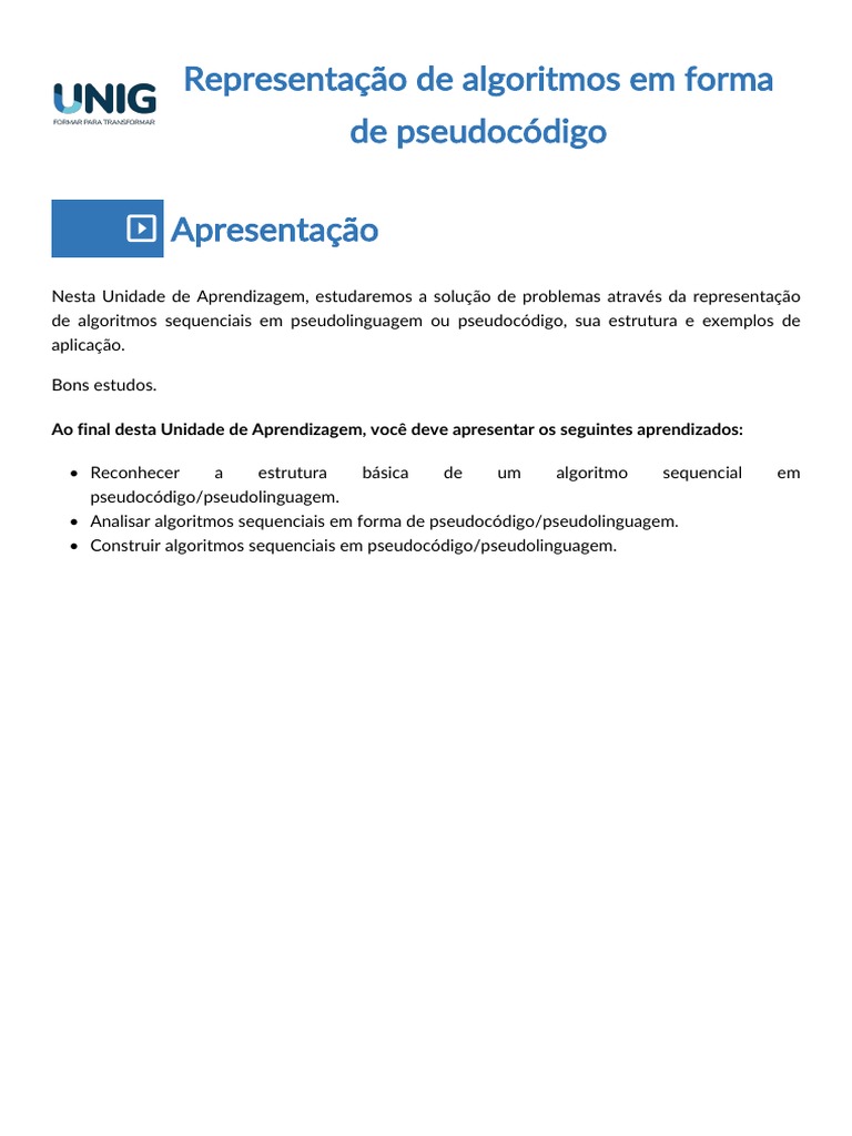Representação de Algoritmos em Forma de Pseudocódigo | Download grátis ...
