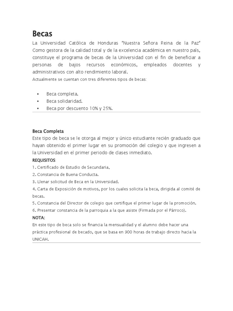 Becas UNICAH | PDF